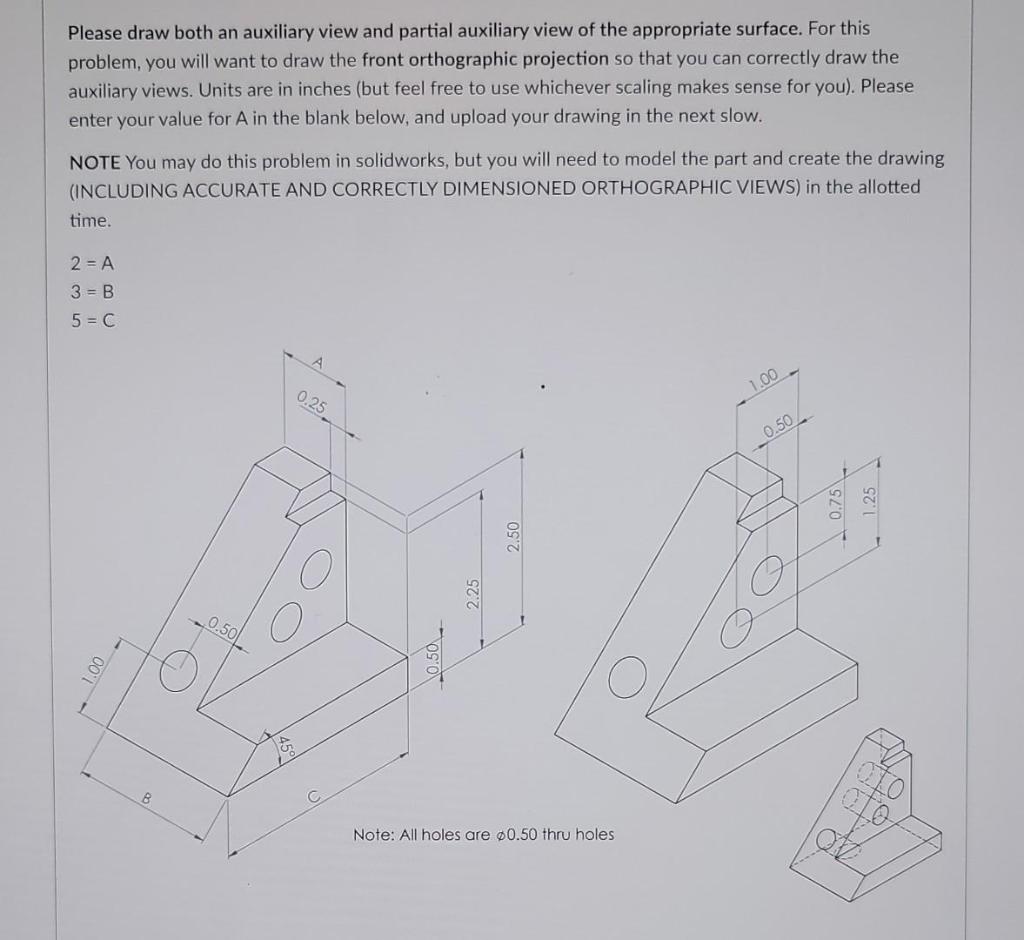 Solved Please draw both an auxiliary view and partial | Chegg.com