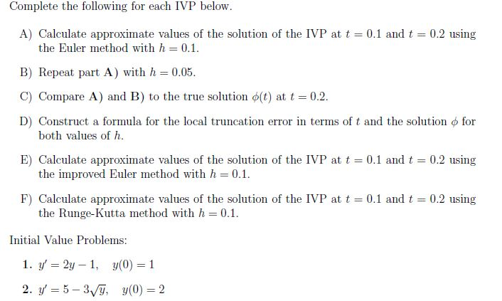 Solved Complete the following for each IVP below. A) | Chegg.com