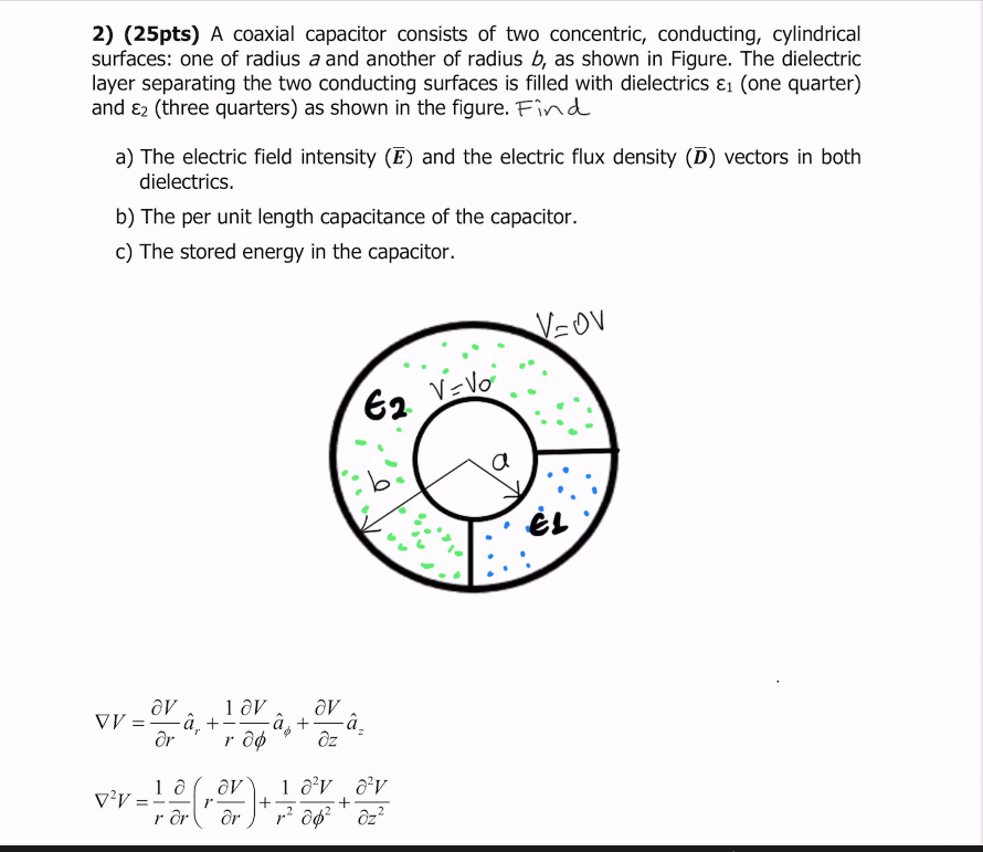 Solved 2) (25pts) A coaxial capacitor consists of two | Chegg.com