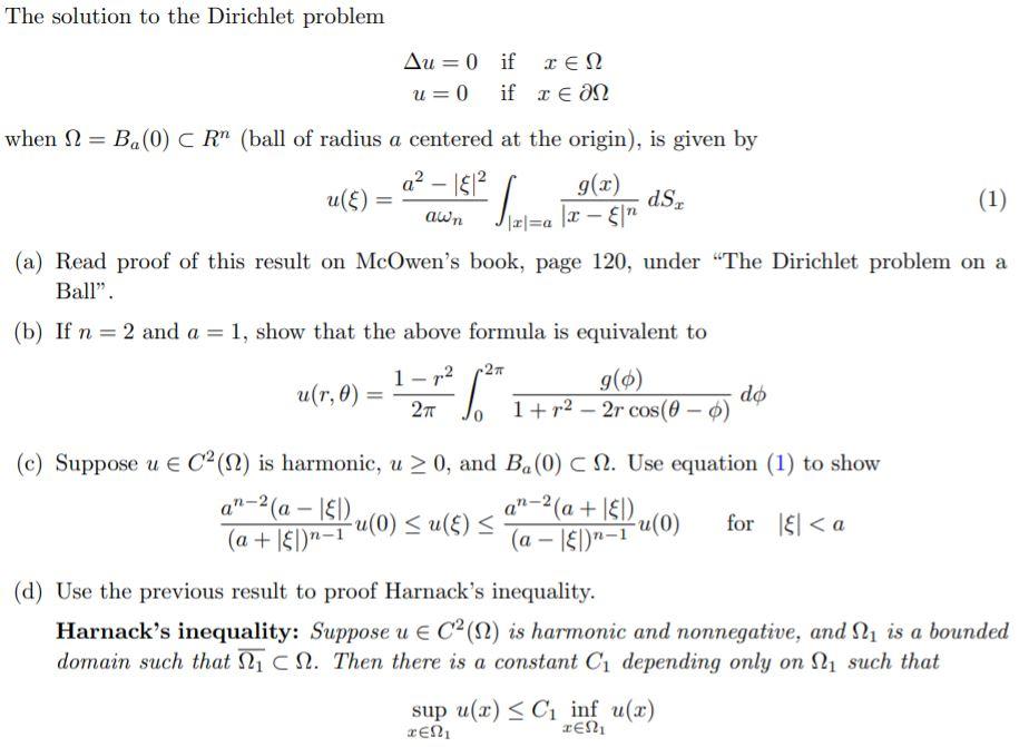 The solution to the Dirichlet problem Δu = 0 if reΩ | Chegg.com