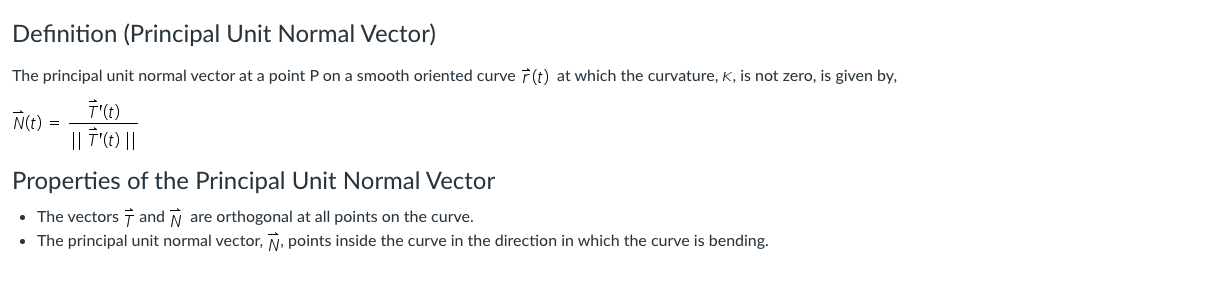 Solved Definition (Principal Unit Normal Vector) The | Chegg.com