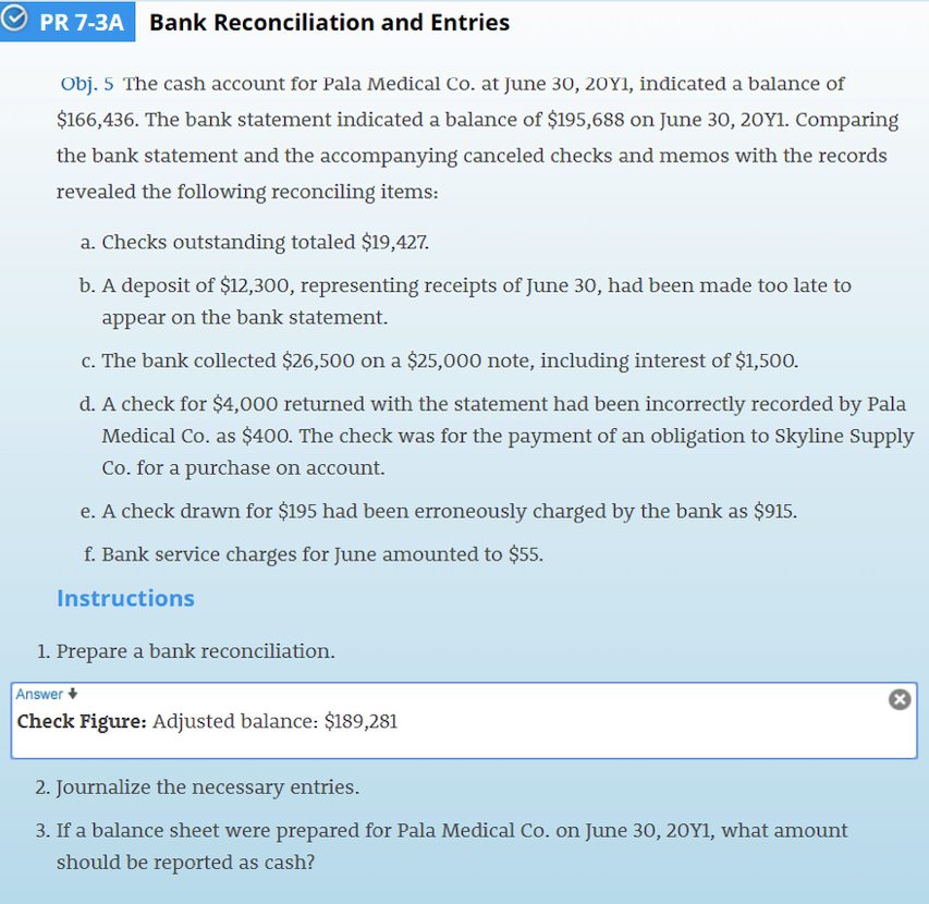 Solved ♡ PR 7-3A Bank Reconciliation and Entries Obj. 5 The | Chegg.com