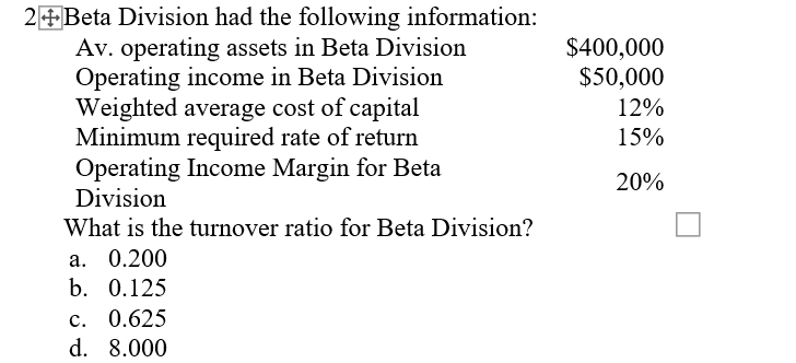 Solved + कeta Division had the following information: Av. | Chegg.com
