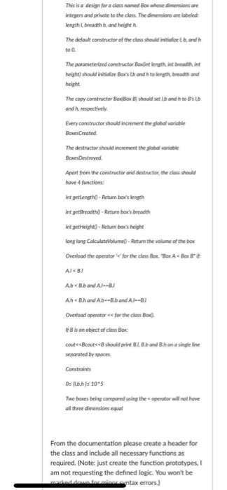 Solved This is a design for a class named Box whose | Chegg.com