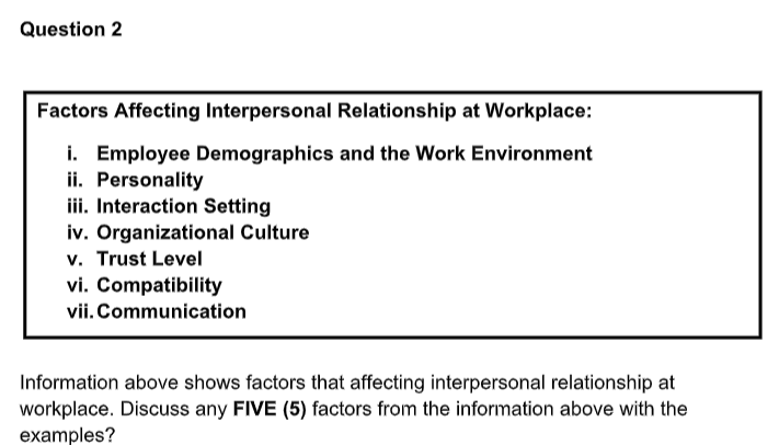Solved Question 2 Factors Affecting Interpersonal | Chegg.com