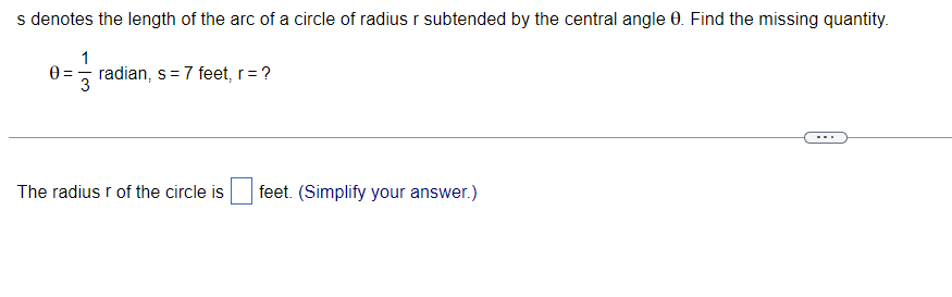 Solved s denotes the length of the arc of a circle of radius | Chegg ...