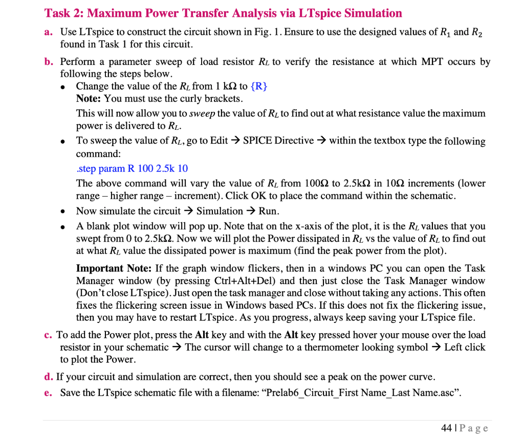 Task 2: Maximum Power Transfer Analysis via LTspice | Chegg.com