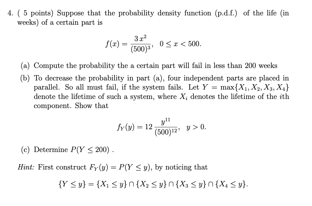 Solved 1. ( 5 points) Suppose that the probability density | Chegg.com
