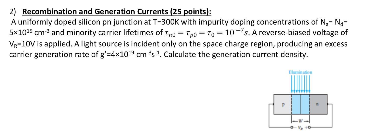 Solved 2) Recombination and Generation Currents (25 points): | Chegg.com