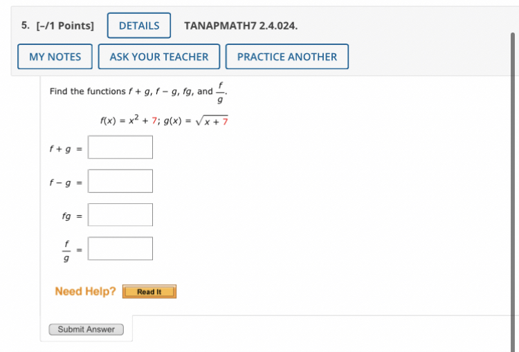 Solved Find the functions f+g,f−g,fg, and gf. | Chegg.com