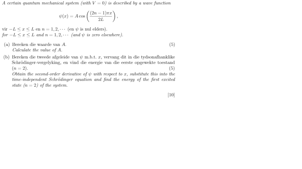 Solved A certain quantum mechanical system (with V 0) is | Chegg.com