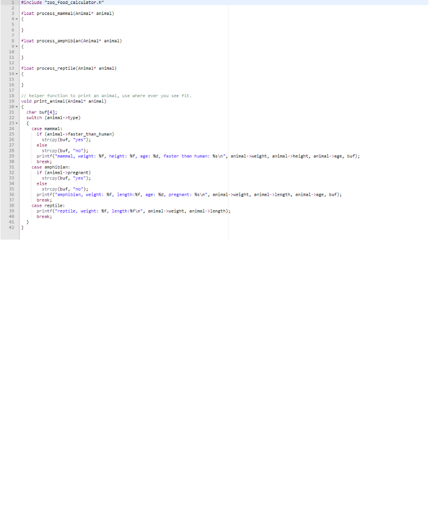 CS 50 Assignment 11 Project 1 - Zoo Food Calculator | Chegg.com