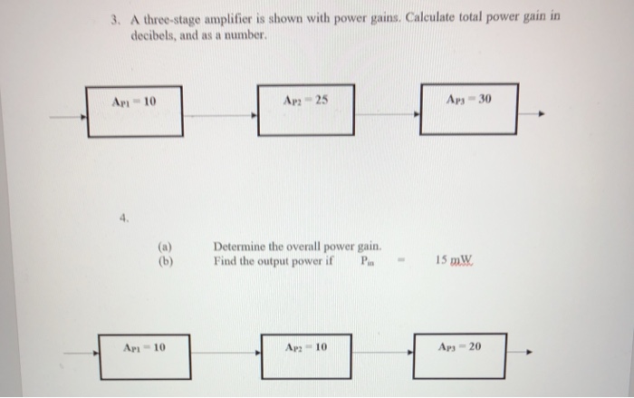 Solved 3. A three-stage amplifier is shown with power gains. | Chegg.com Solved 3. A three-stage amplifier is shown with power gains. | Chegg.com