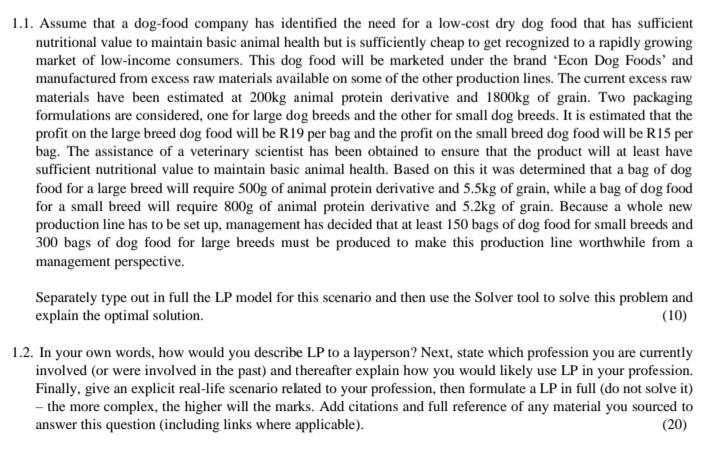 Solved 1.1. Assume that a dog-food company has identified | Chegg.com