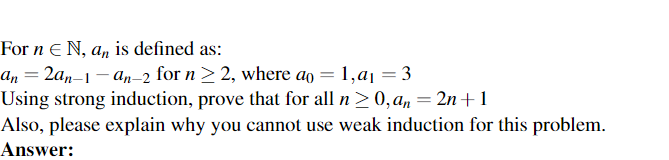 Solved For n∈N,an is defined as: an=2an−1−an−2 for n≥2, | Chegg.com