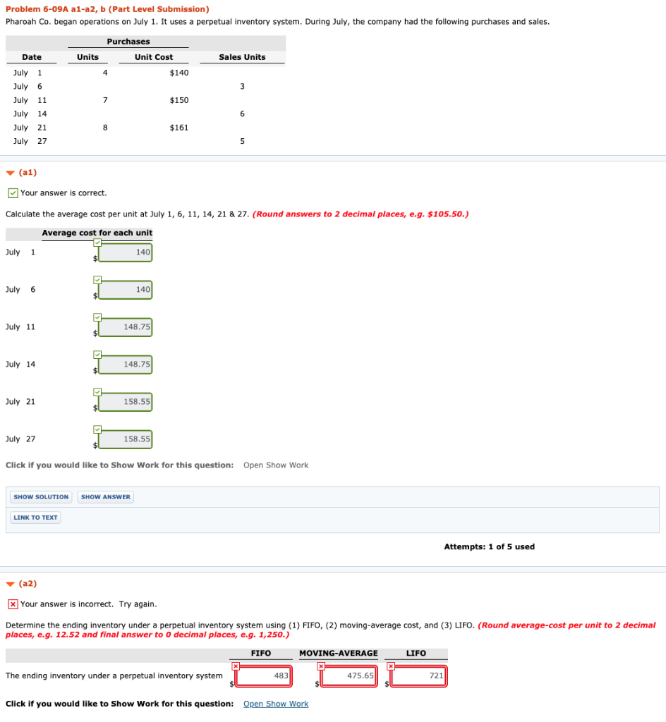 Solved Problem 6-09A al-a2, b (Part Level Submission) | Chegg.com