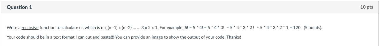 Solved Question 1 Write a recursive function to calculate | Chegg.com