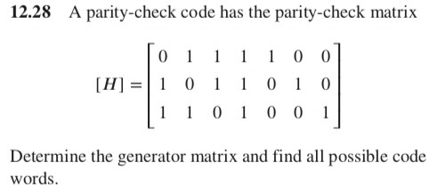 Solved 12.28 A parity-check code has the parity-check matrix | Chegg.com