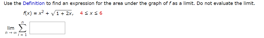 Solved Use the Definition to find an expression for the area | Chegg.com