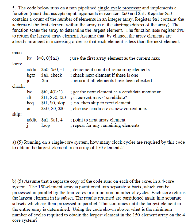 Solved 5. The code below runs on a non-pipelined | Chegg.com