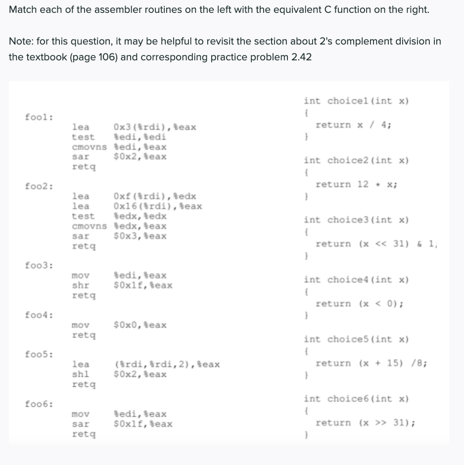 Solved A) foo1 corresponds to which choice? B) foo2 | Chegg.com