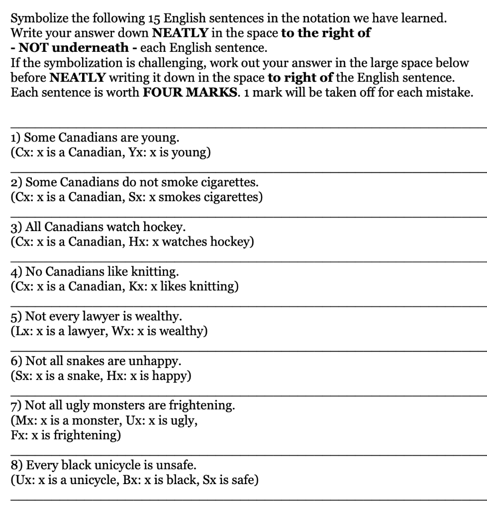 Solved Symbolize the following 15 English sentences in the | Chegg.com