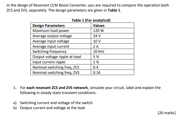 Solved In the design of Resonant CCM Boost Converter, you | Chegg.com
