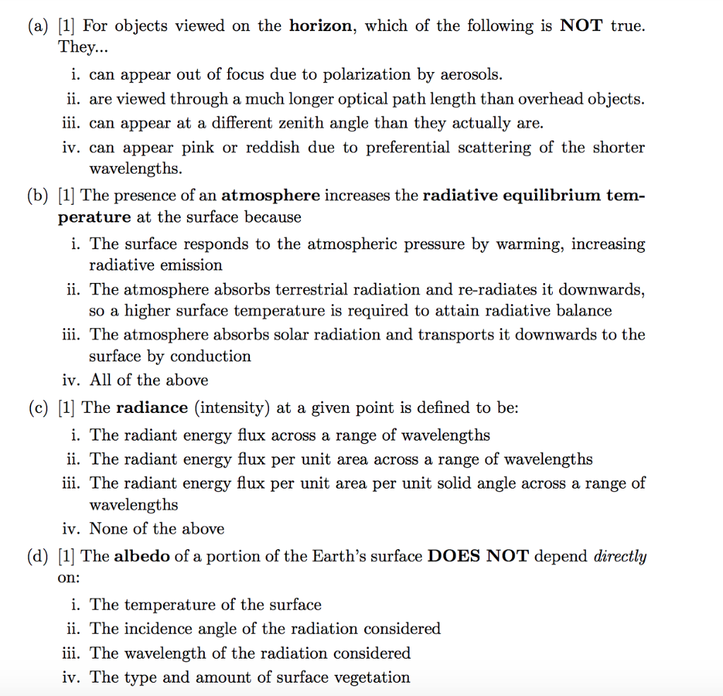 Solved (a) [1] For objects viewed on the horizon, which of | Chegg.com