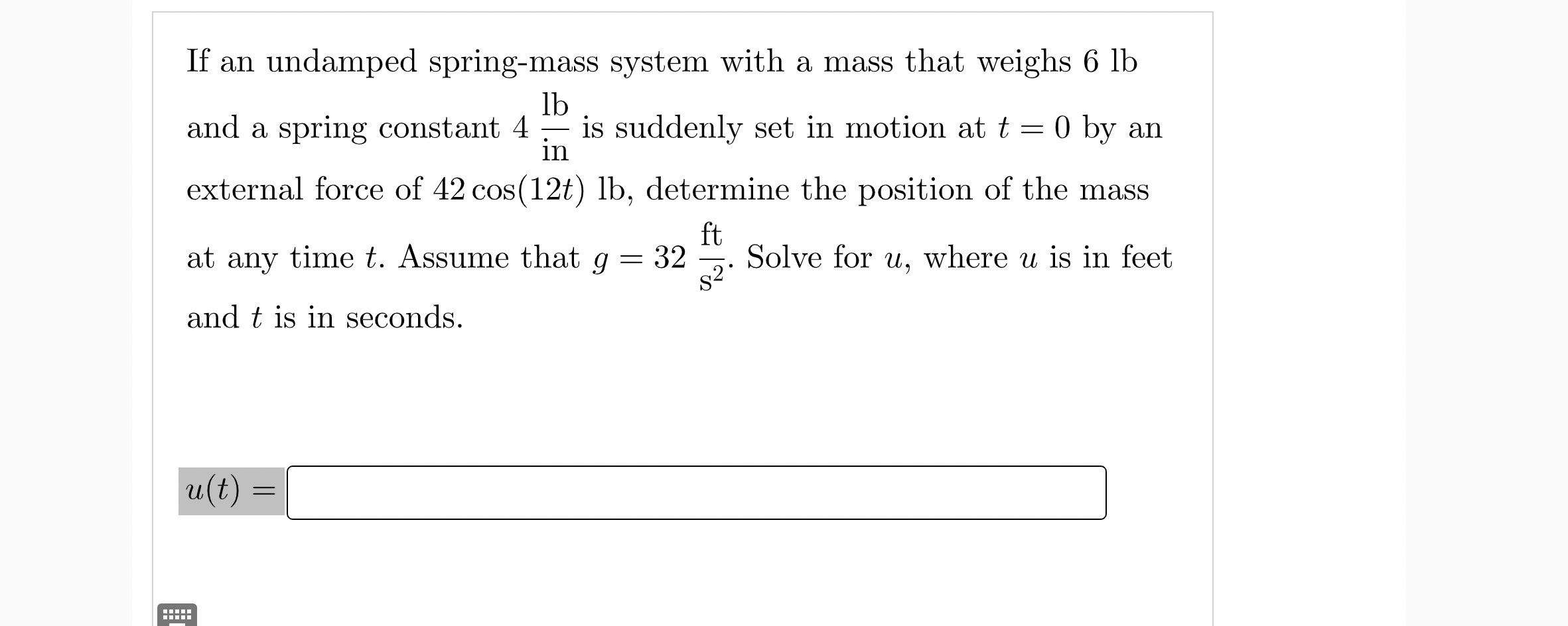 Solved If an undamped spring-mass system with a mass that | Chegg.com
