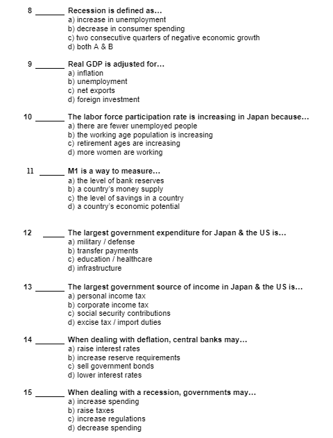 Solved 8 Recession is defined as... a) increase in | Chegg.com