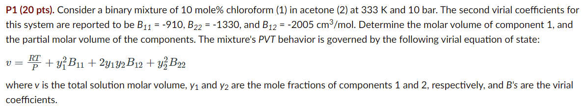 Solved P1 (20 pts). Consider a binary mixture of 10 mole% | Chegg.com