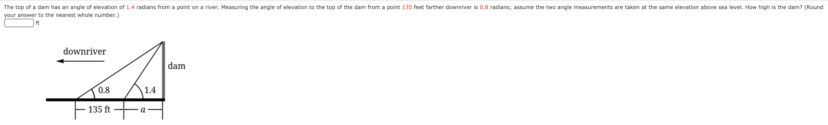 Solved The top of a dam has an angle of elevation of 1.4 | Chegg.com