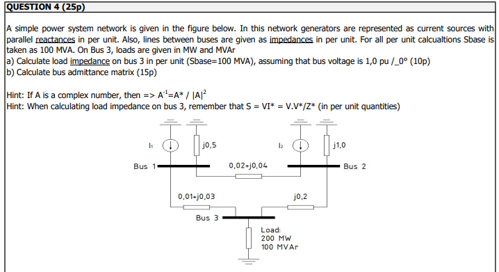 Solved QUESTION 4 (25p) A simple power system network is | Chegg.com