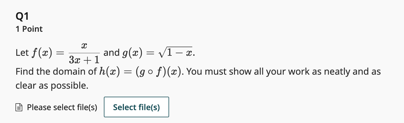 Solved Q1 1 Point Let f(x)=3x+1x and g(x)=1−x. Find the | Chegg.com