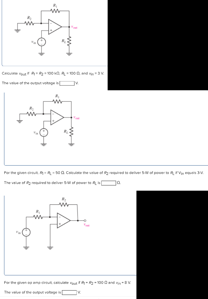 Solved Calculate vout if R1=R2=100kΩ,RL=100Ω, and vin =3 V. | Chegg.com