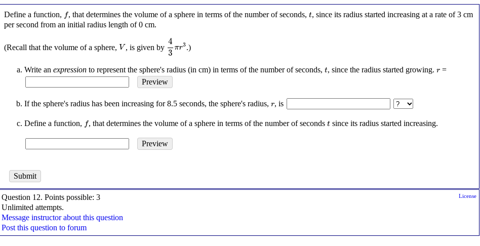 Solved Define a function, f, that determines the volume of a | Chegg.com