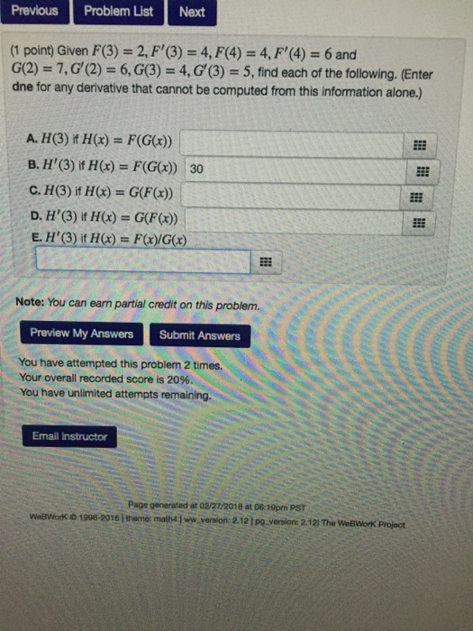 Solved (1 point) Use the graph below to find exact values of | Chegg.com
