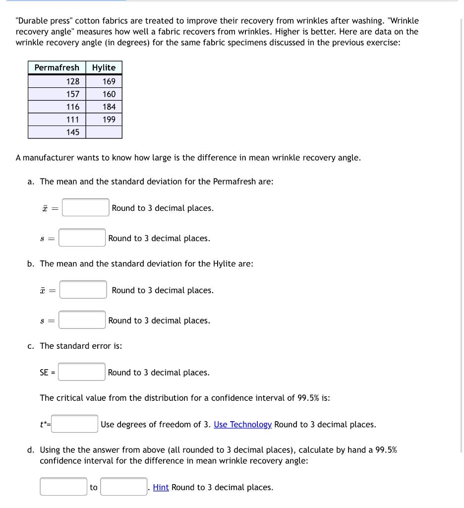 Solved "Durable press" cotton fabrics are treated to improve | Chegg.com