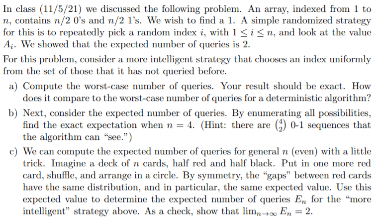 In class (11/5/21) we discussed the following | Chegg.com