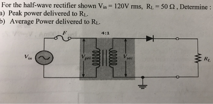 Solved For the half-wave rectifier shown Vin-120V rms, RL-50 | Chegg.com
