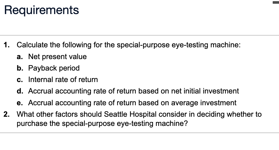 Solved Requirements 1. Calculate the following for the | Chegg.com