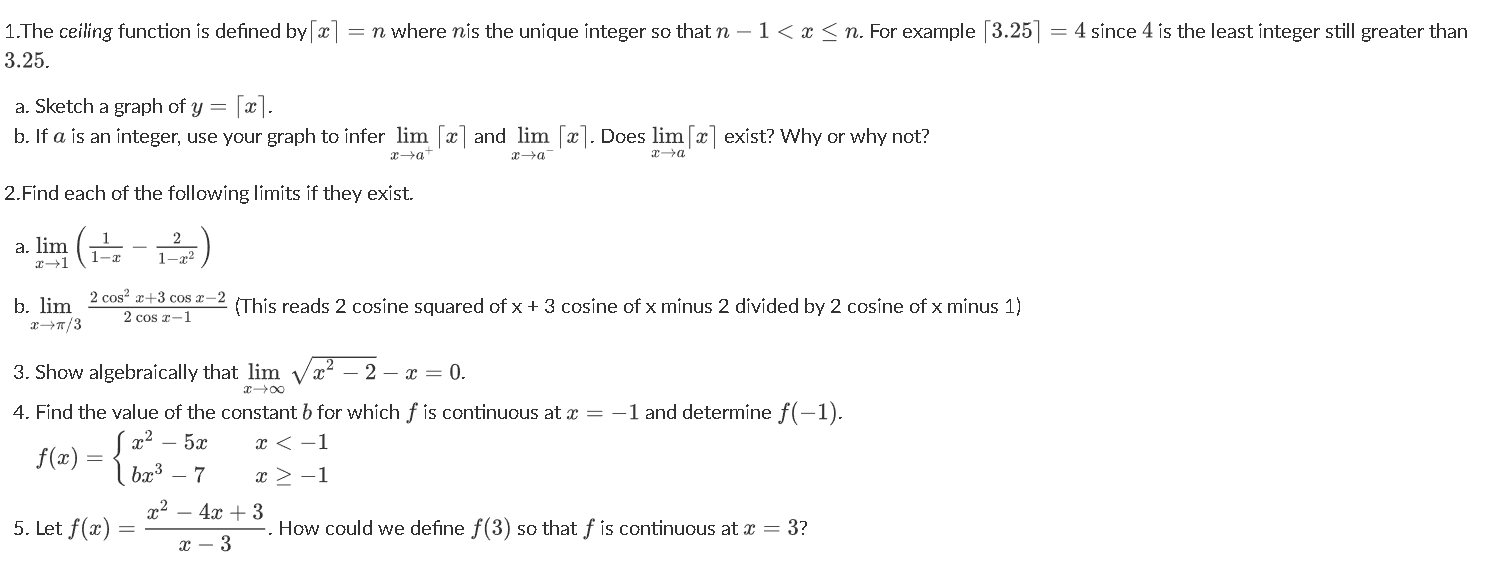 Solved 1.The ceiling function is defined by ⌈x⌉=n where n is | Chegg.com