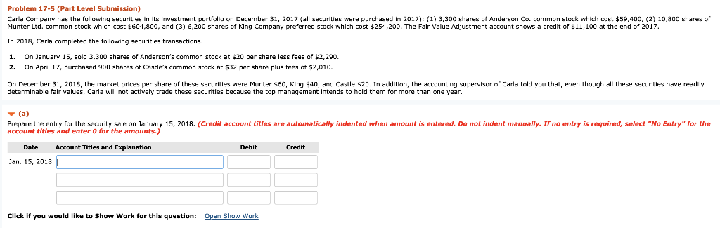 Solved Problem 17-5 (Part Level Submission) Caria Company | Chegg.com