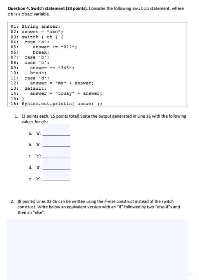 Solved Question 4. Switch statement (23 points). Consider | Chegg.com