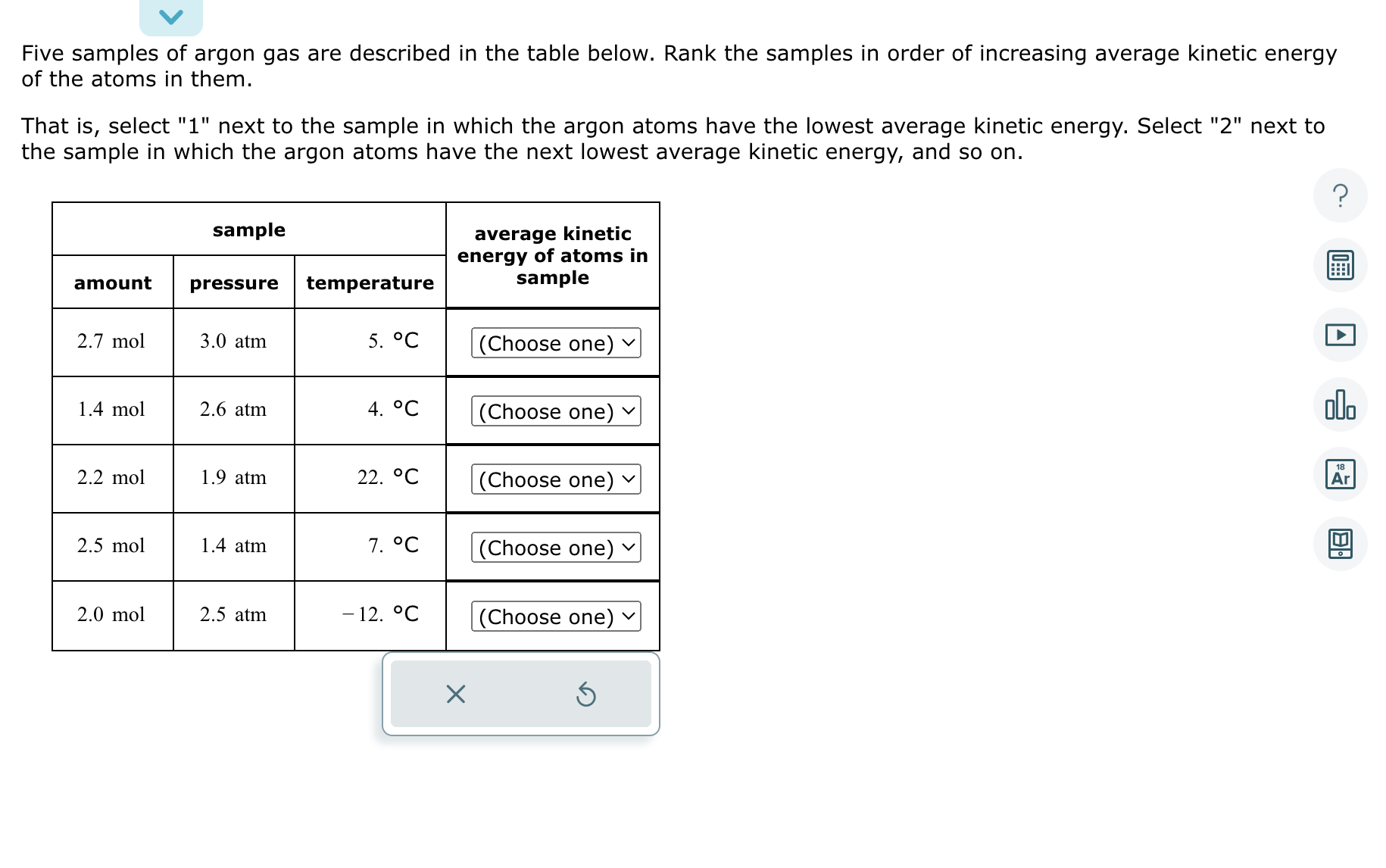 Solved Five samples of argon gas are described in the table | Chegg.com