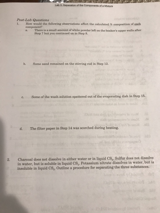 Solved Lab 3: Separation of the Components of a Mixture | Chegg.com