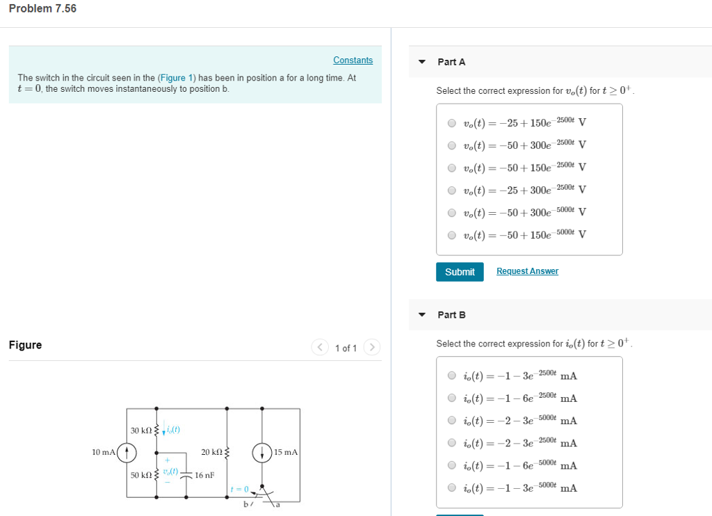 Solved Problem 7.56 Constants Part A The switch in the | Chegg.com