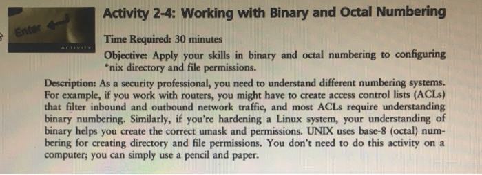 Solved Activity 2-4: Working with Binary and Octal Numbering | Chegg.com