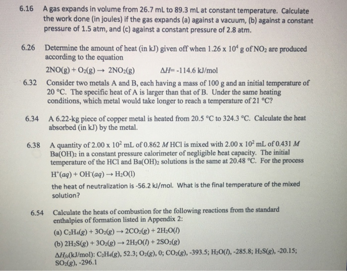 Solved A gas expands in volume from 26.7 mL to 89.3 mL at | Chegg.com