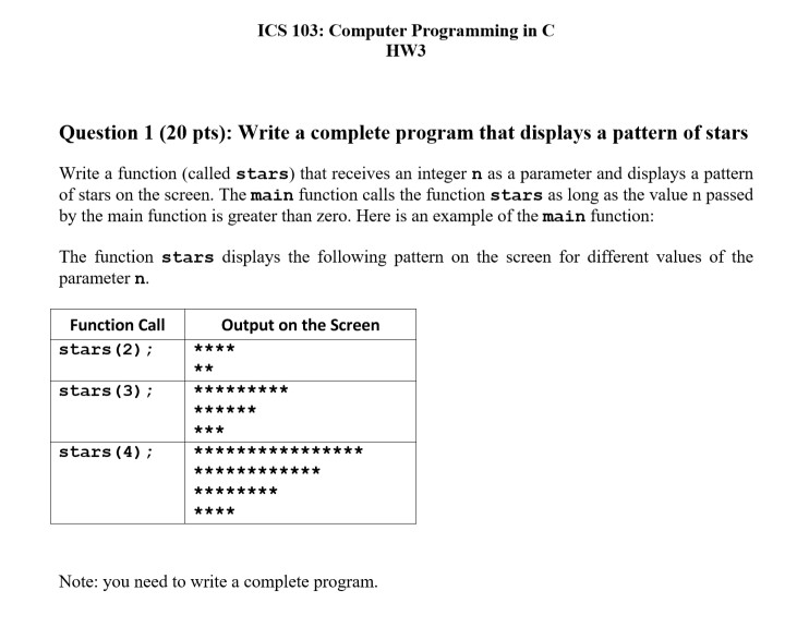 Solved ICS 103: Computer Programming in C HW3 Question 1 (20 | Chegg.com